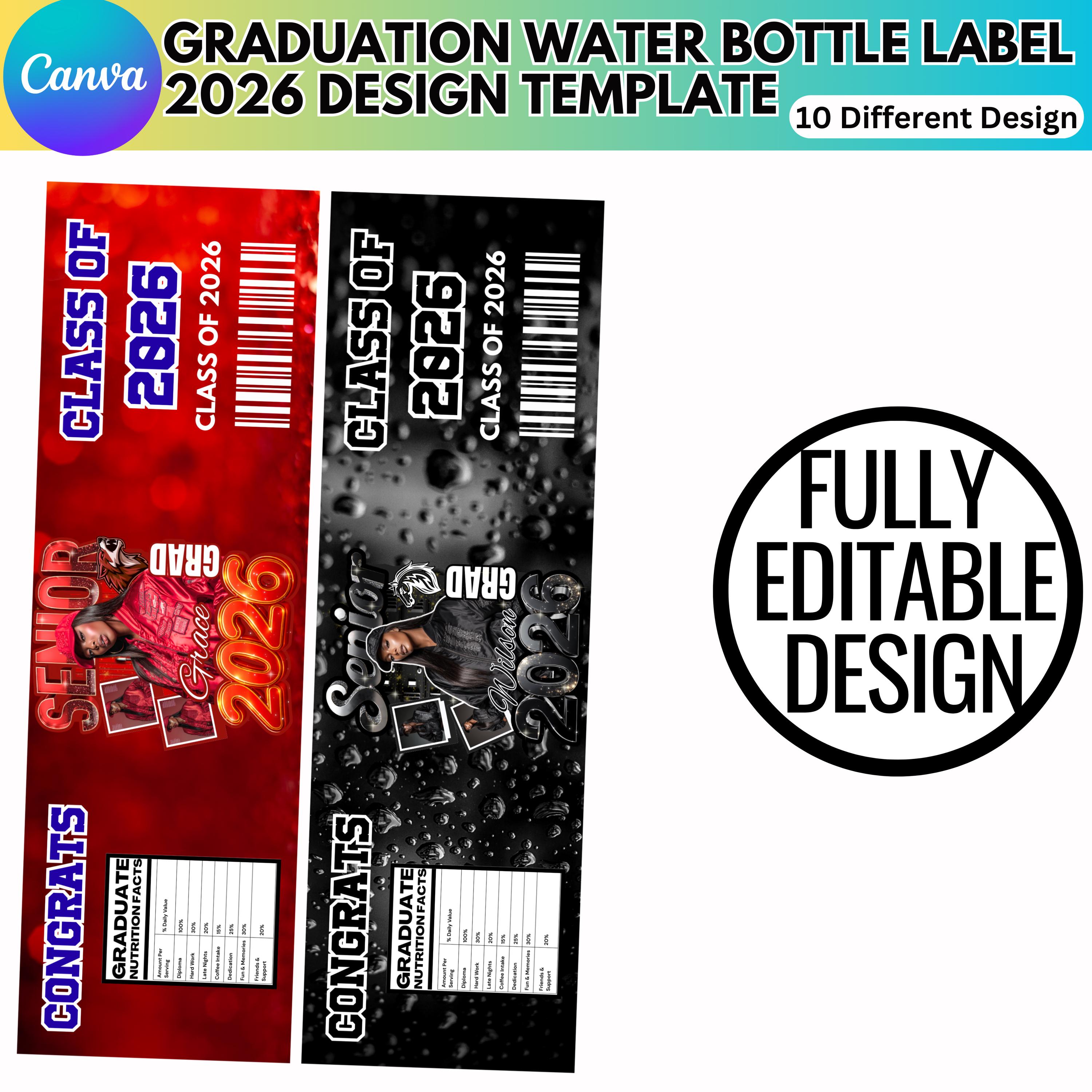 Graduation 2026 Water Bottle Label Canva Editable Template Bundle, Grad ...