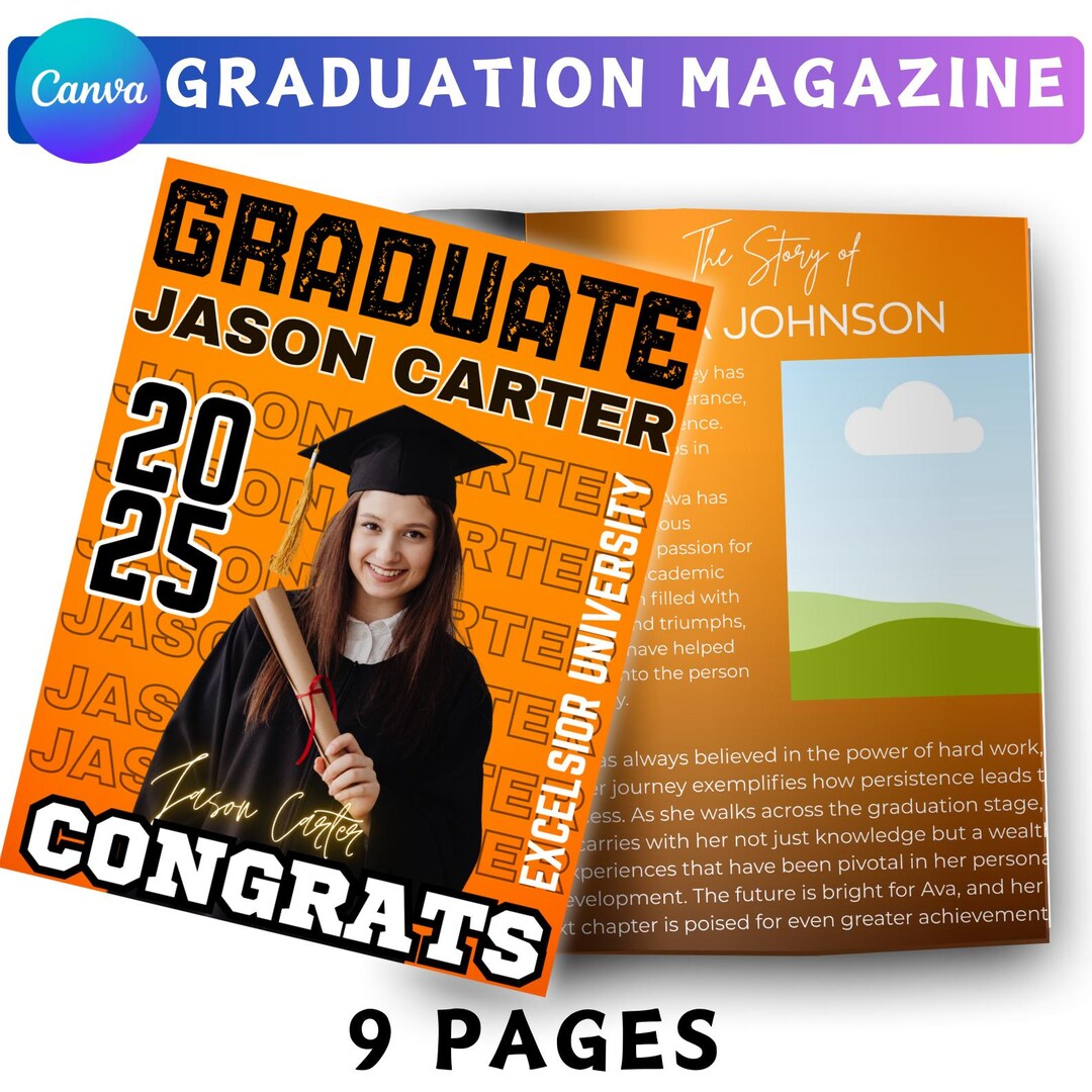Graduation Magazine Booklet Canva Editable Template Bundle, 2025 Senior ...
