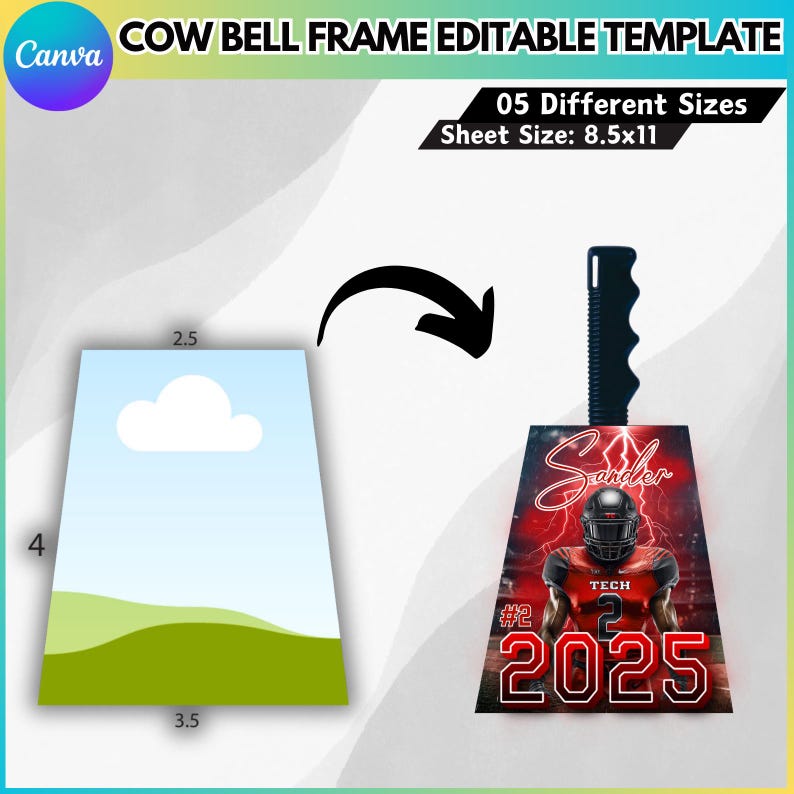 Cowbell Canva Template, Custom Game Day Spirit Design, Drag and Drop ...