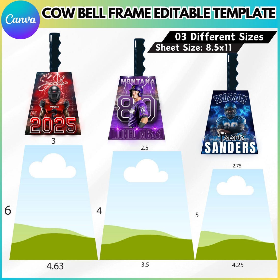 Cowbell Canva Template, Custom Game Day Spirit Design, Drag and Drop ...
