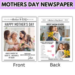 Mothers Day Newspaper Canva Editable Template, Mothers Day Gift Design ...