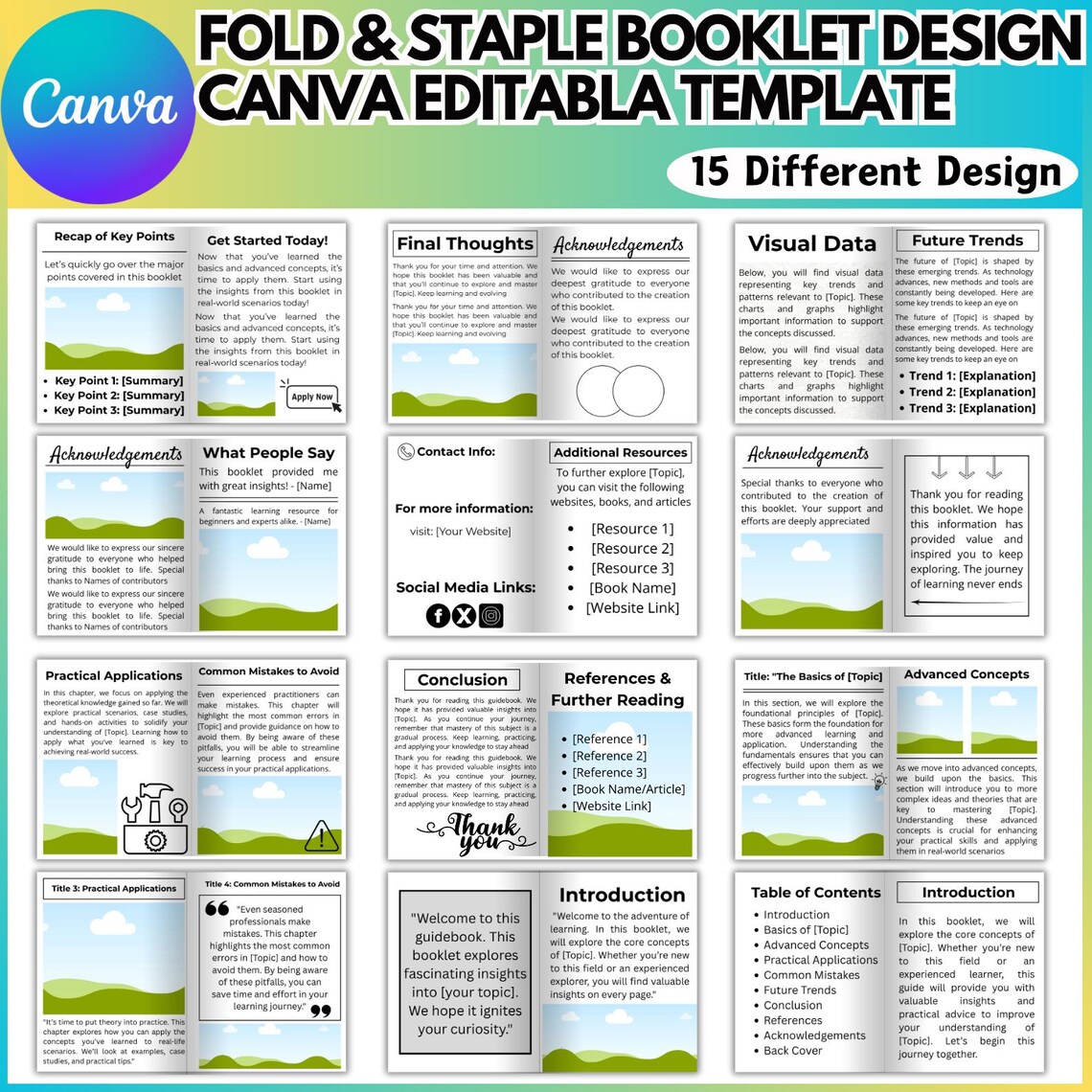 Fold & Staple Booklet Canva Editable Template, Fold Book Canva Frame ...