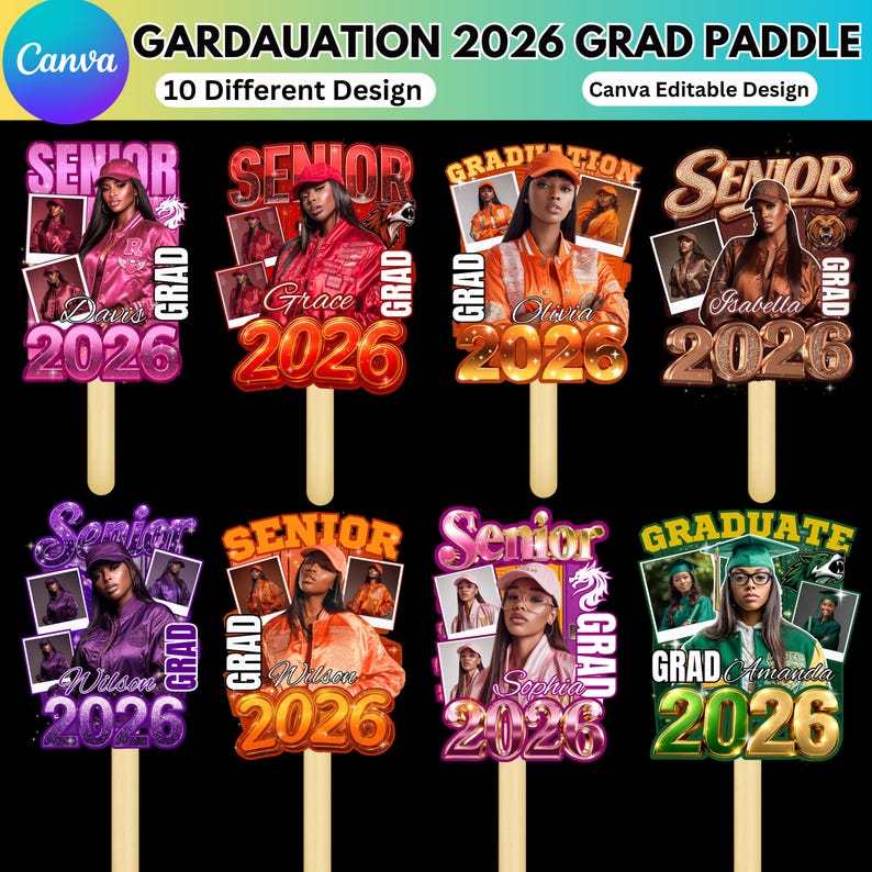 Grad Fan 2026 Canva Editable Template, Class of 2026 Graduation Paddle ...