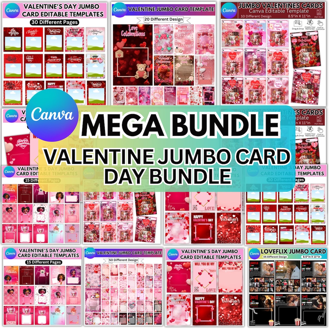 Valentine Jumbo Pack Card Mega Bundle Template, Custom Photo Collage ...