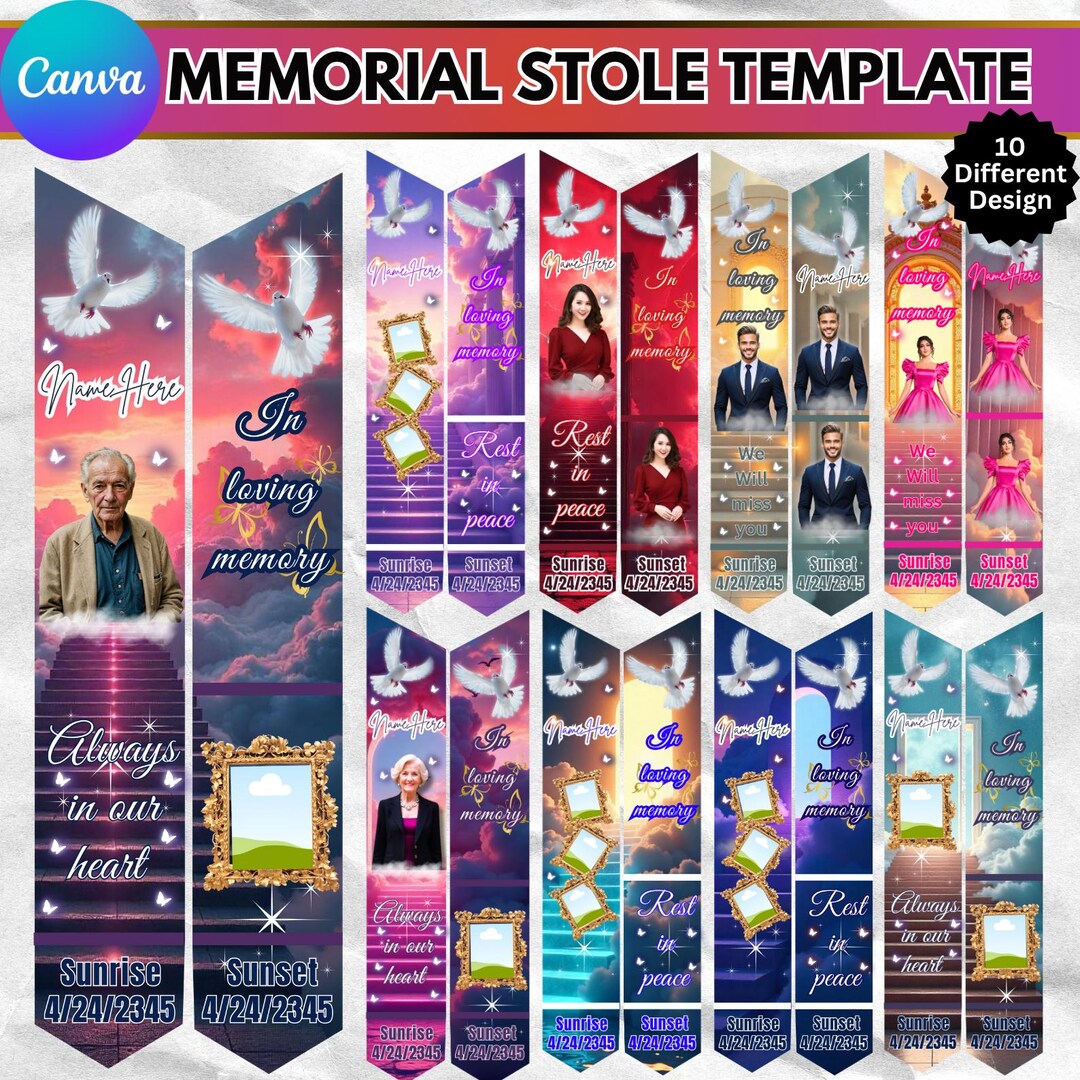 Memorial Stole Canva Template, DIY Funeral Hand Stole Program, Editable ...