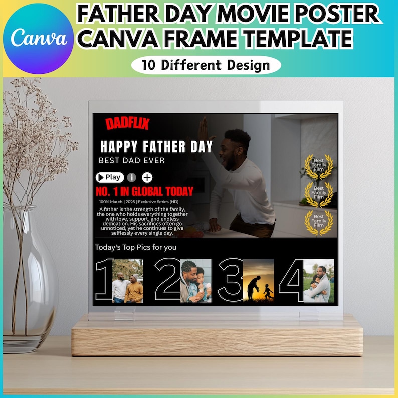 Dad Flix Canva Editable Template, Father's Day Collage Design, Father's ...