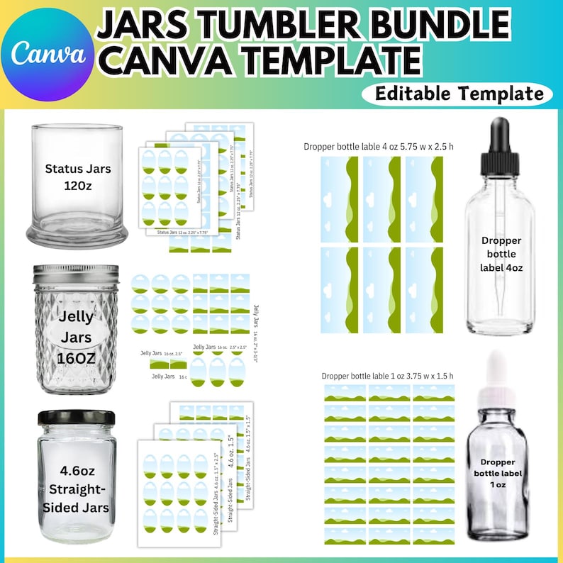 Jar Label Template Bundle for Canva, Mason Jar 4oz and 8oz Labels ...