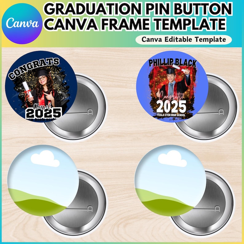 Graduation Pin Button Canva Editable Template, Congratulation 2025 ...