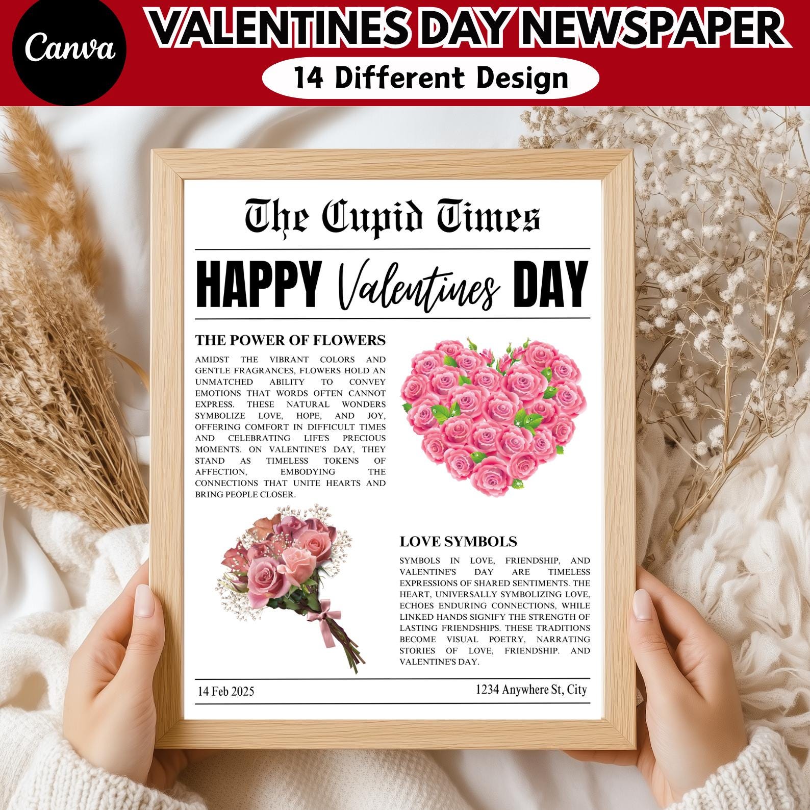Valentines Cupid Post Newspaper Canva Editable Template, Custom ...
