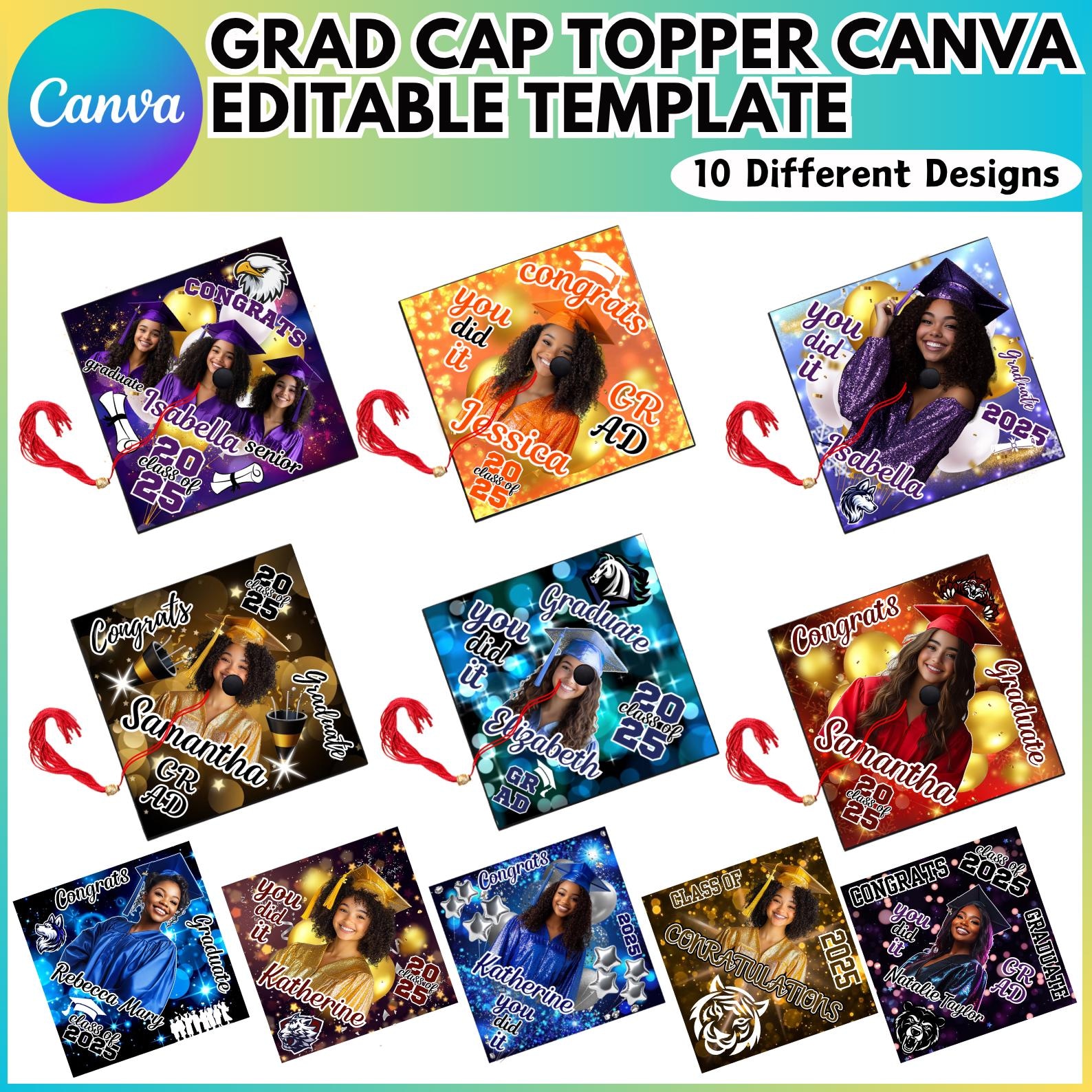 Graduation Cap Topper Canva Editable Template, Photo Strip Graduation ...