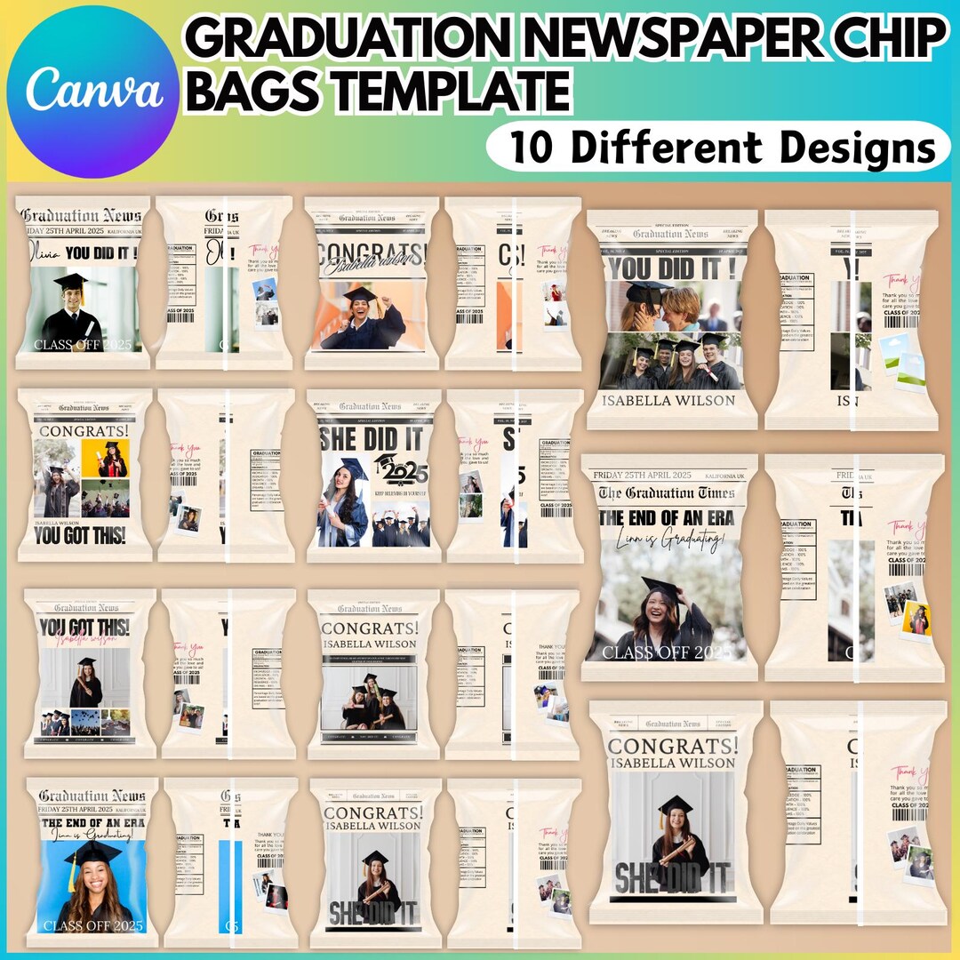 Graduation Newspaper Chip Bag Label Template, Congrats 2025 Chip Bag ...