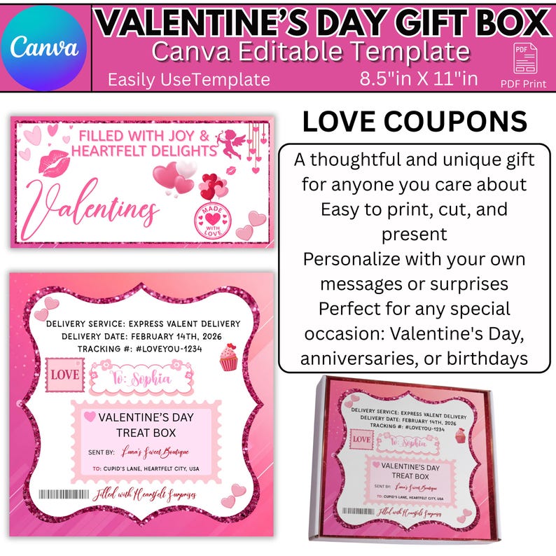 Valentine’s Day Gift Box Canva Template, Editable Love Box Design ...