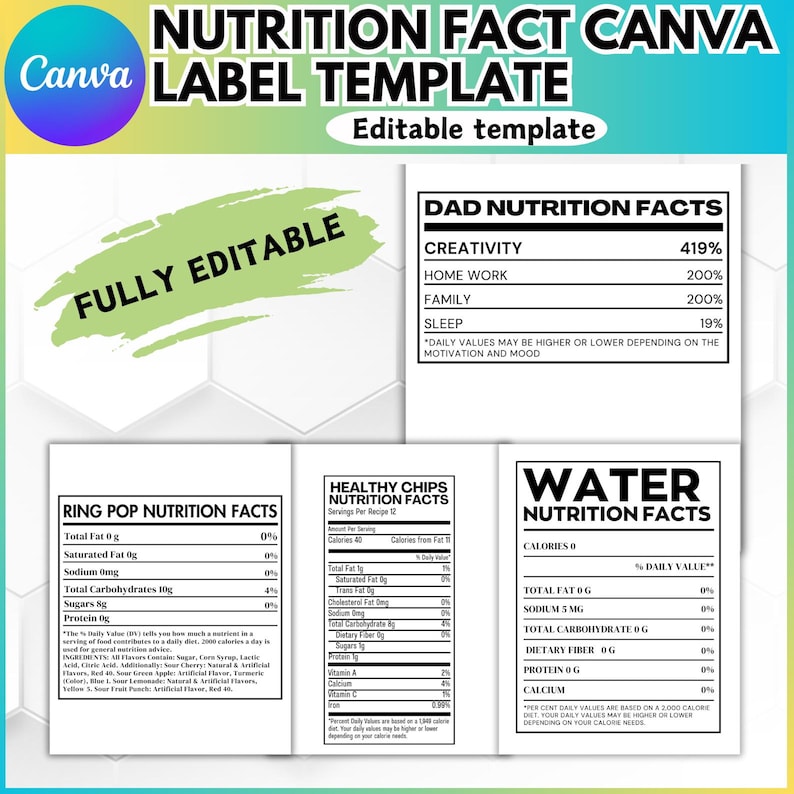 Nutrition Facts Canva Template, Nutrition Facts Editable Labels, Canva ...