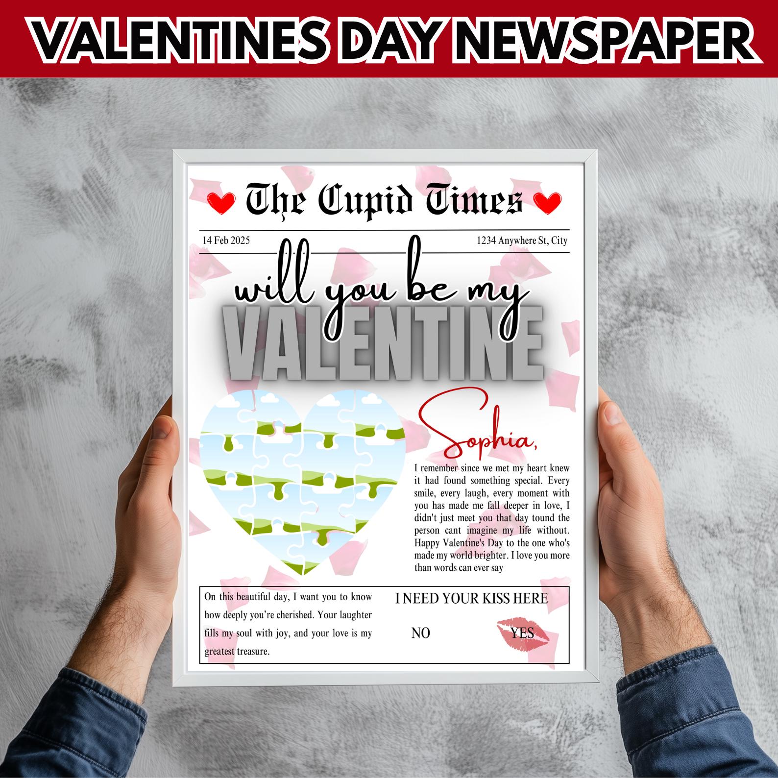 Valentines Cupid Post Newspaper Canva Editable Template, Custom ...
