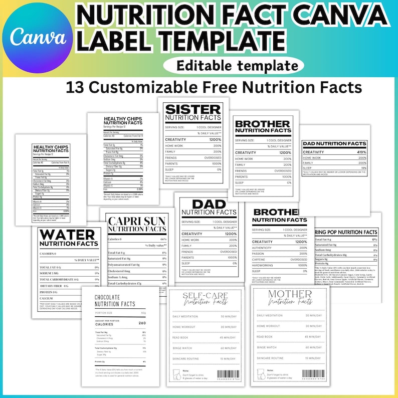 Nutrition Facts Canva Template, Nutrition Facts Editable Labels, Canva ...