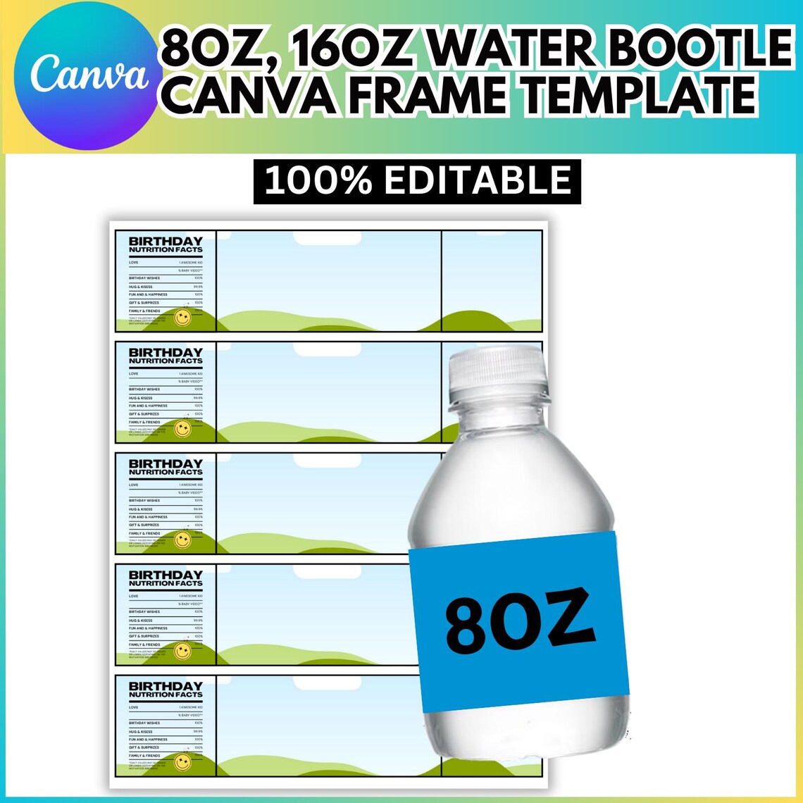 Water Bottle Label Template, DIY Label Template, Water Bottle Sticker ...
