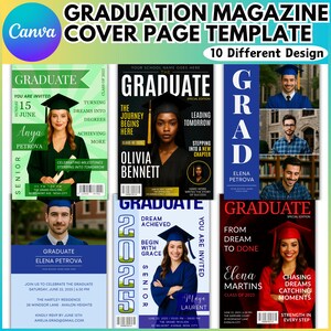 Graduation Magazine Book Cover Canva Editable Template Bundle, 2025 ...