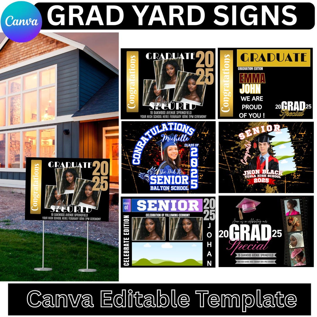 Graduation Yard Sign Canva Editable Templates, Congrats Grad Signs ...