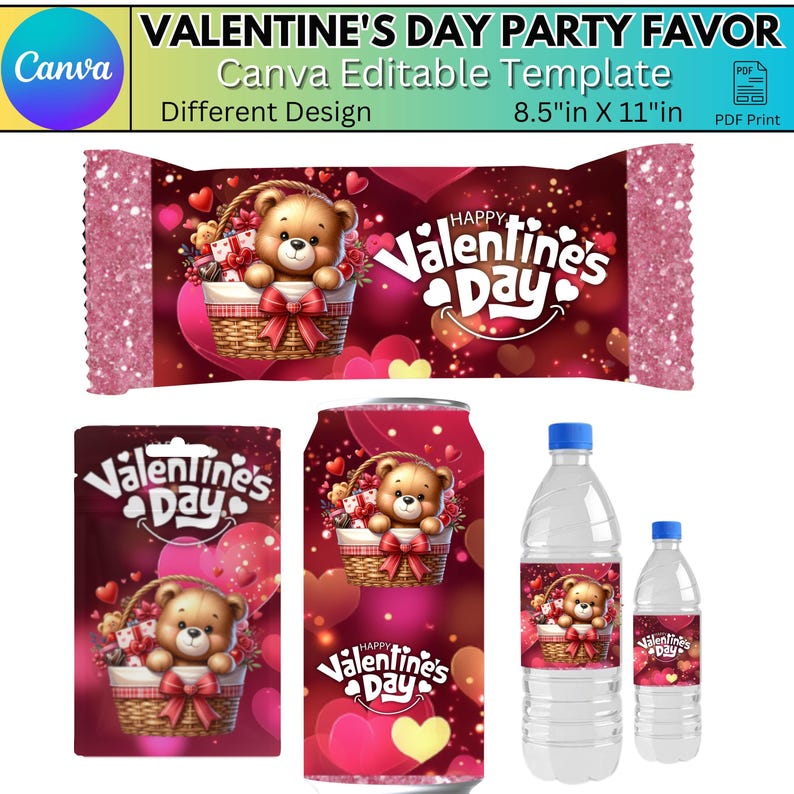Valentine’s Day Party Favor Templates, Red Chip Bag and Juice Box ...