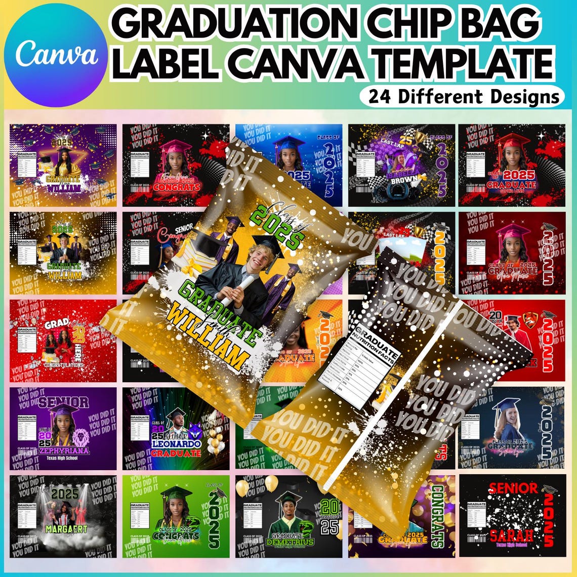 Graduation Chip Bag Canva Editable Templates Bundle, Grad Party Favor ...