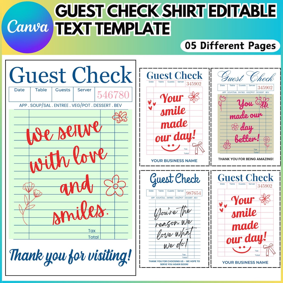 Guest Check Canva Editable Bundle, Guest Check Receipts Restaurant ...