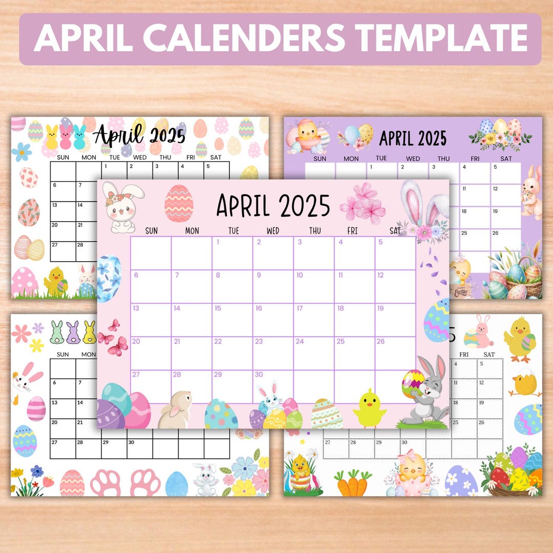 April Calendar Editable Template, Happy Ester Printable, Easter Bunny ...