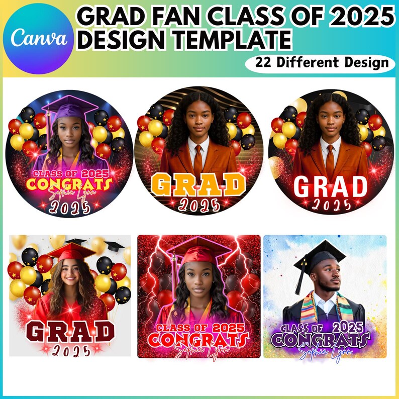 Grad Fan Canva Editable Template, Class of 2025 Graduation Paddle ...