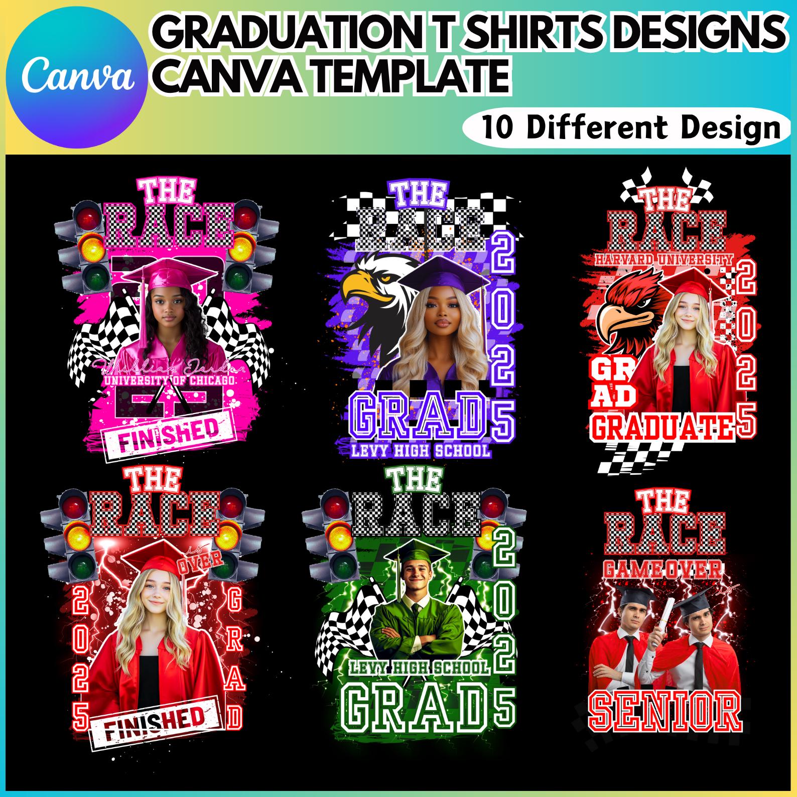 10 Race Graduation T-shirt Design Canva Editable Template Bundle, the ...