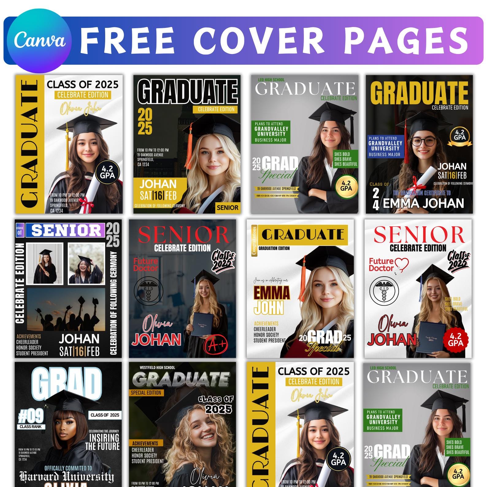 Graduation Magazine Booklet Canva Editable Template Bundle, 2025 Senior ...