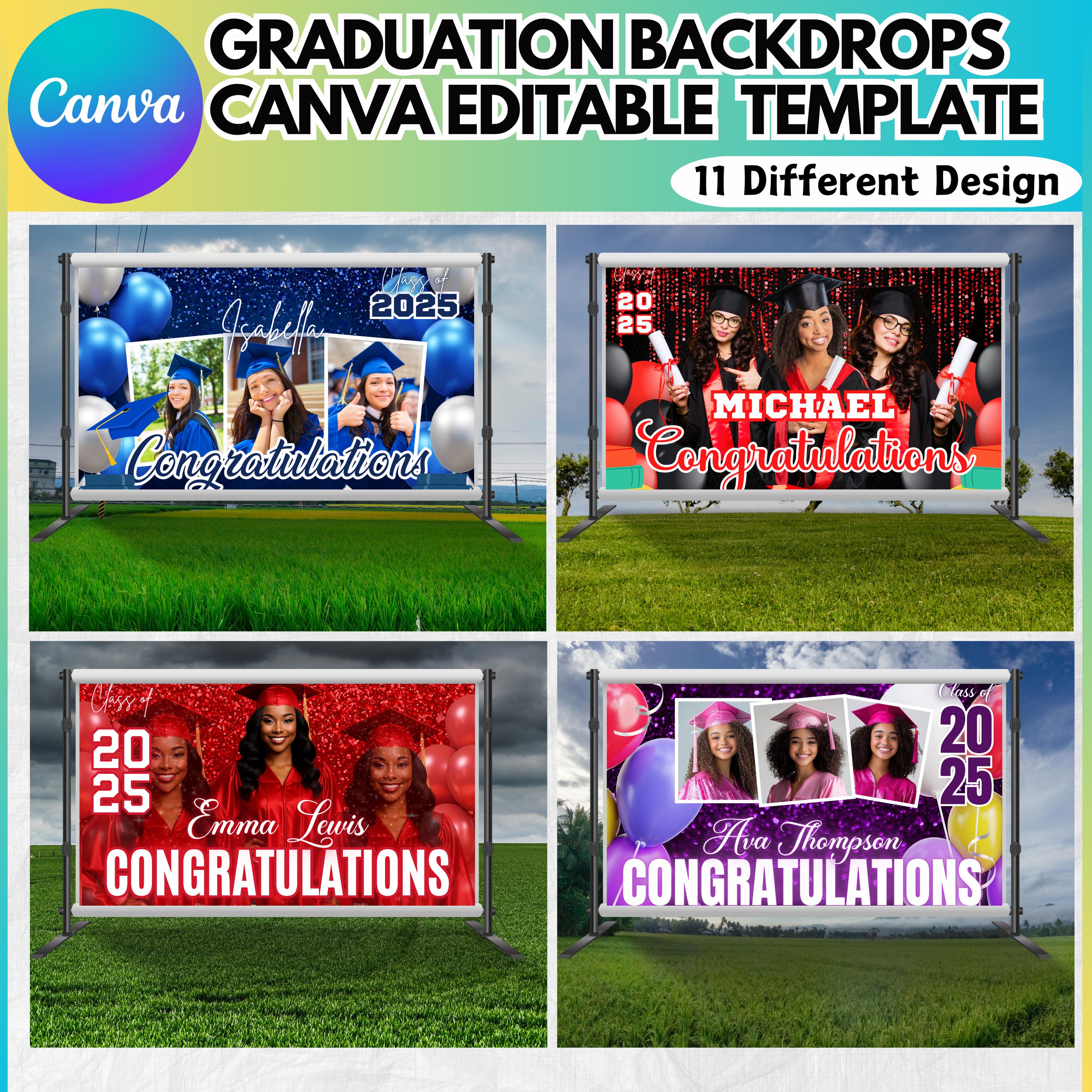 Graduation Backdrop Canva Editable Template Bundle, 10 Editable ...