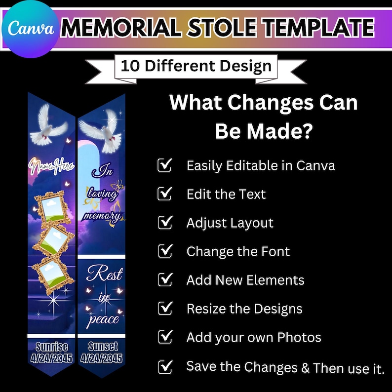 Memorial Stole Canva Template, DIY Funeral Hand Stole Program, Editable ...