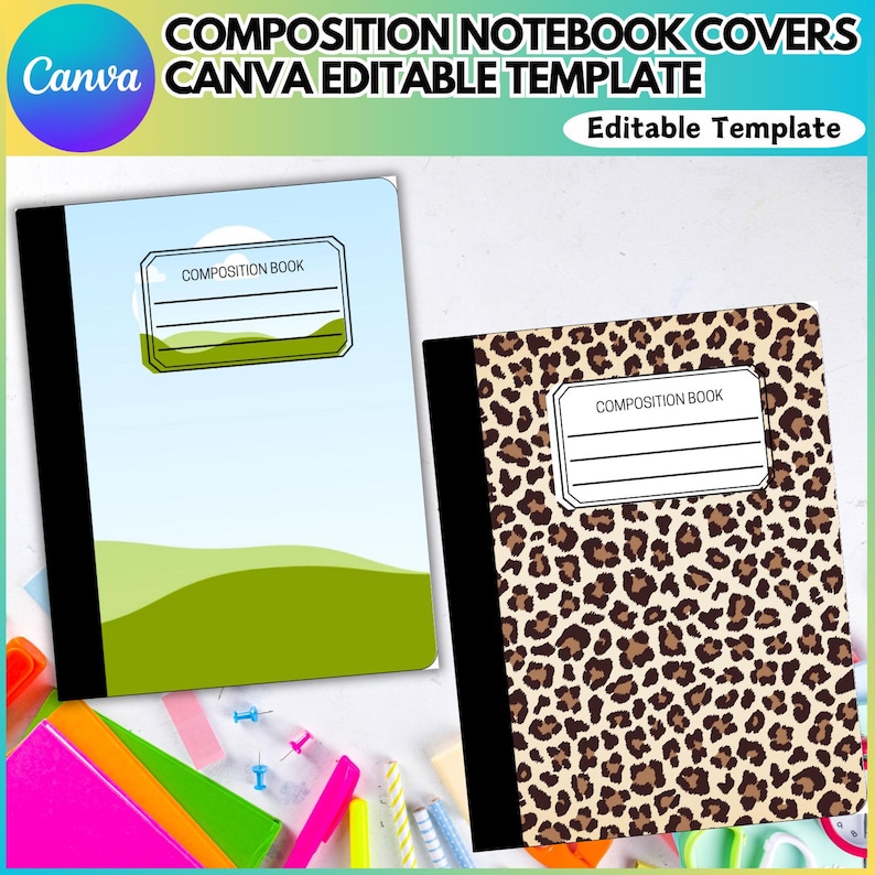 Composition Book Cover Frame Template, Composition Notebook Cover Canva ...