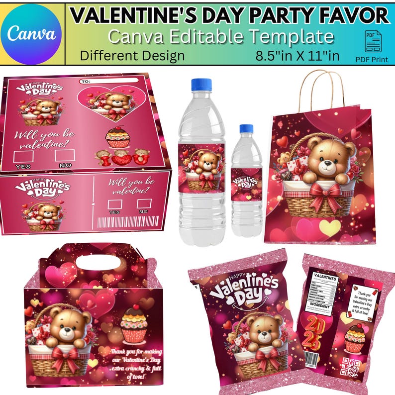 Valentine’s Day Party Favor Templates, Red Chip Bag and Juice Box ...