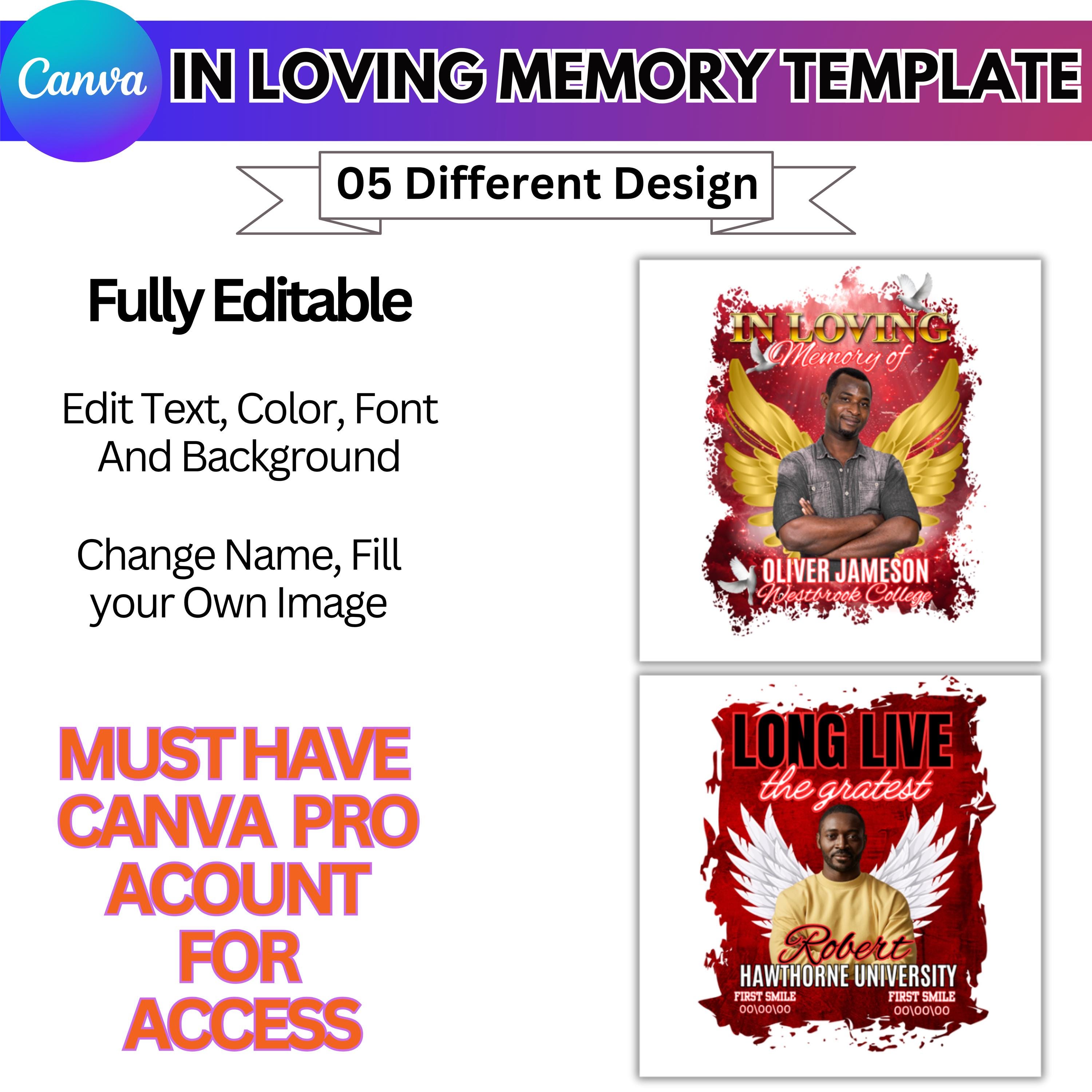 In Loving Memory Red Design Canva Editable Bundle, Funeral ...