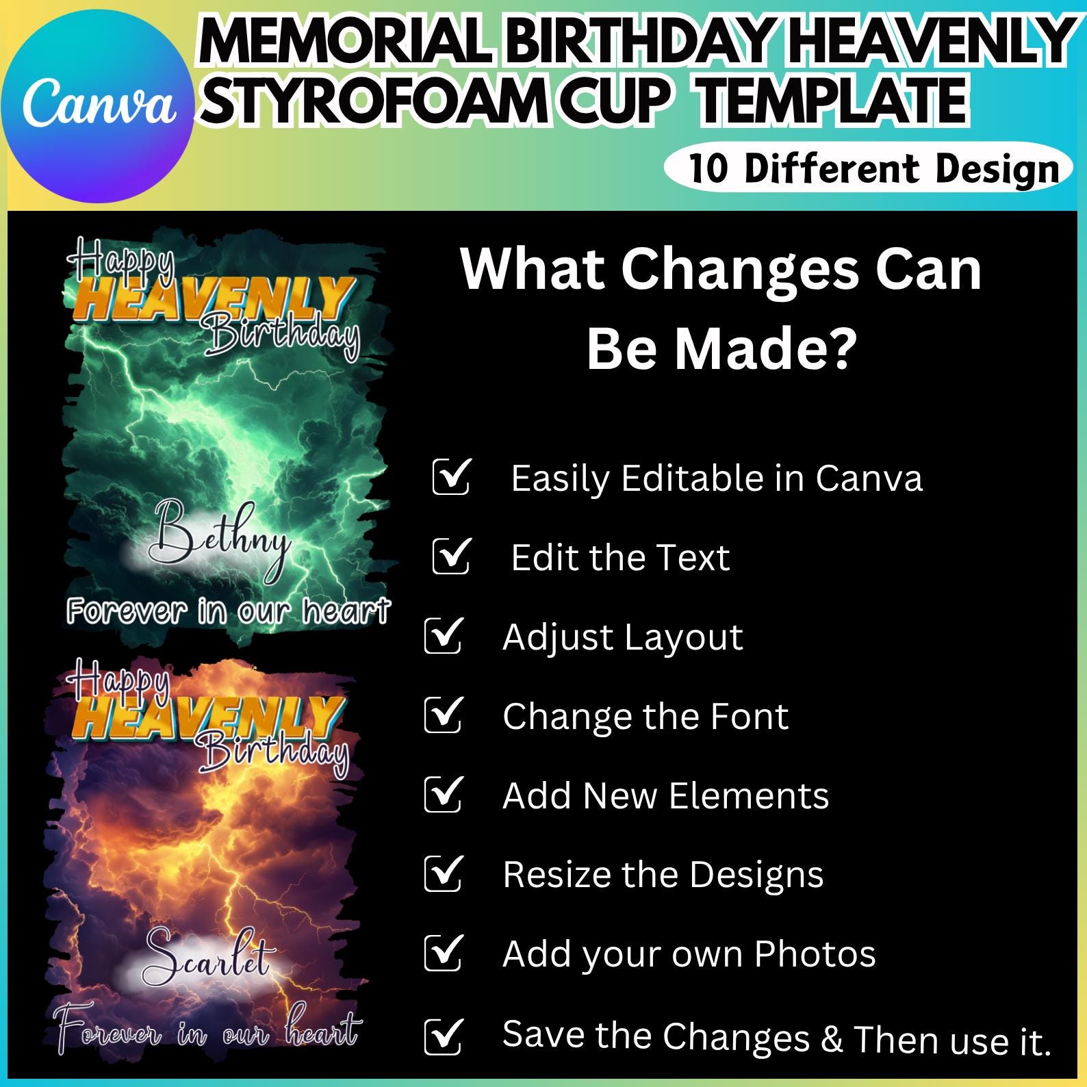 Heavenly Birthday Cup Sticker Canva Editable Template, Heavenly ...
