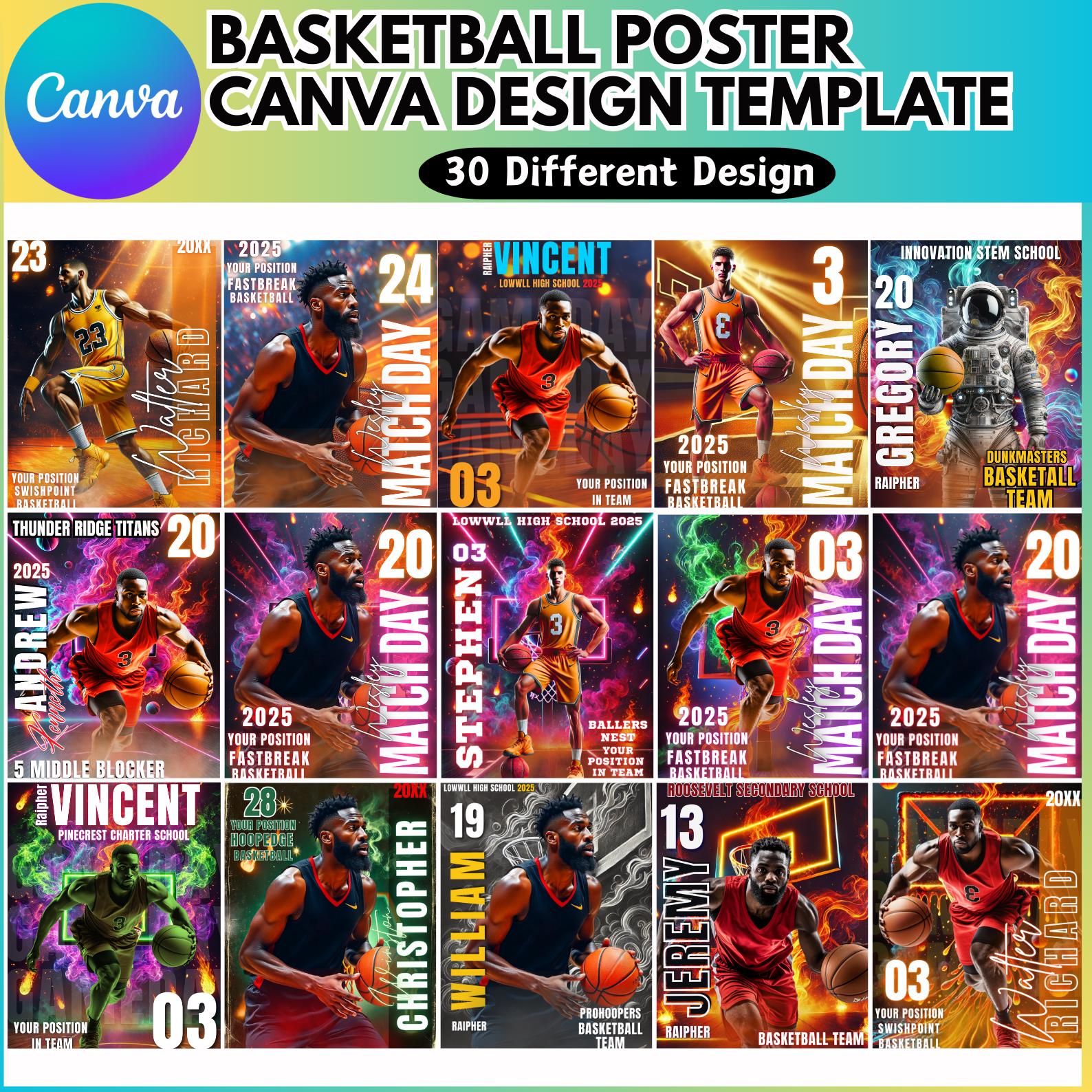 Basketball Poster Canva Editable Template, Basketball Sports Posters ...