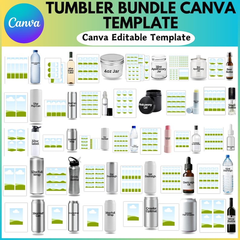 Bottles Canva Editable Template Bundle, Wine Label Bottle, Canva Jars ...