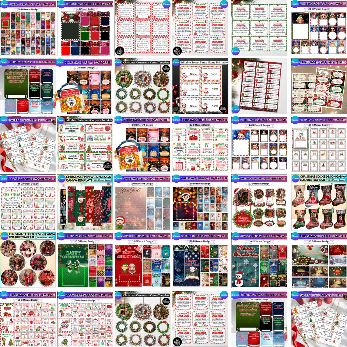 Christmas Mega Bundle, Editable Canva, Sticker, Gift Tags, Coupon ...
