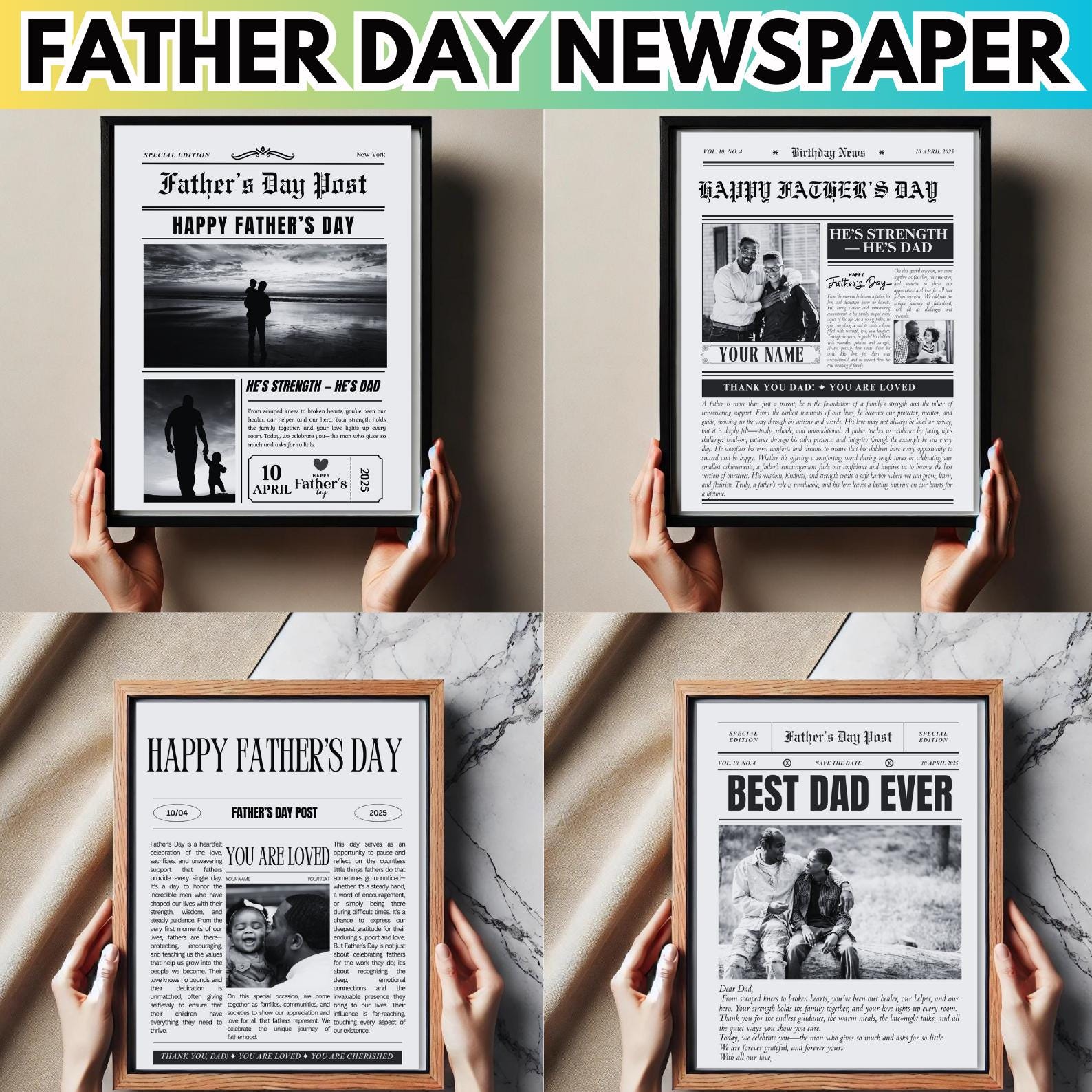 Fathers Day Newspaper Canva Editable Template Bundle, Fathers Day Gift ...