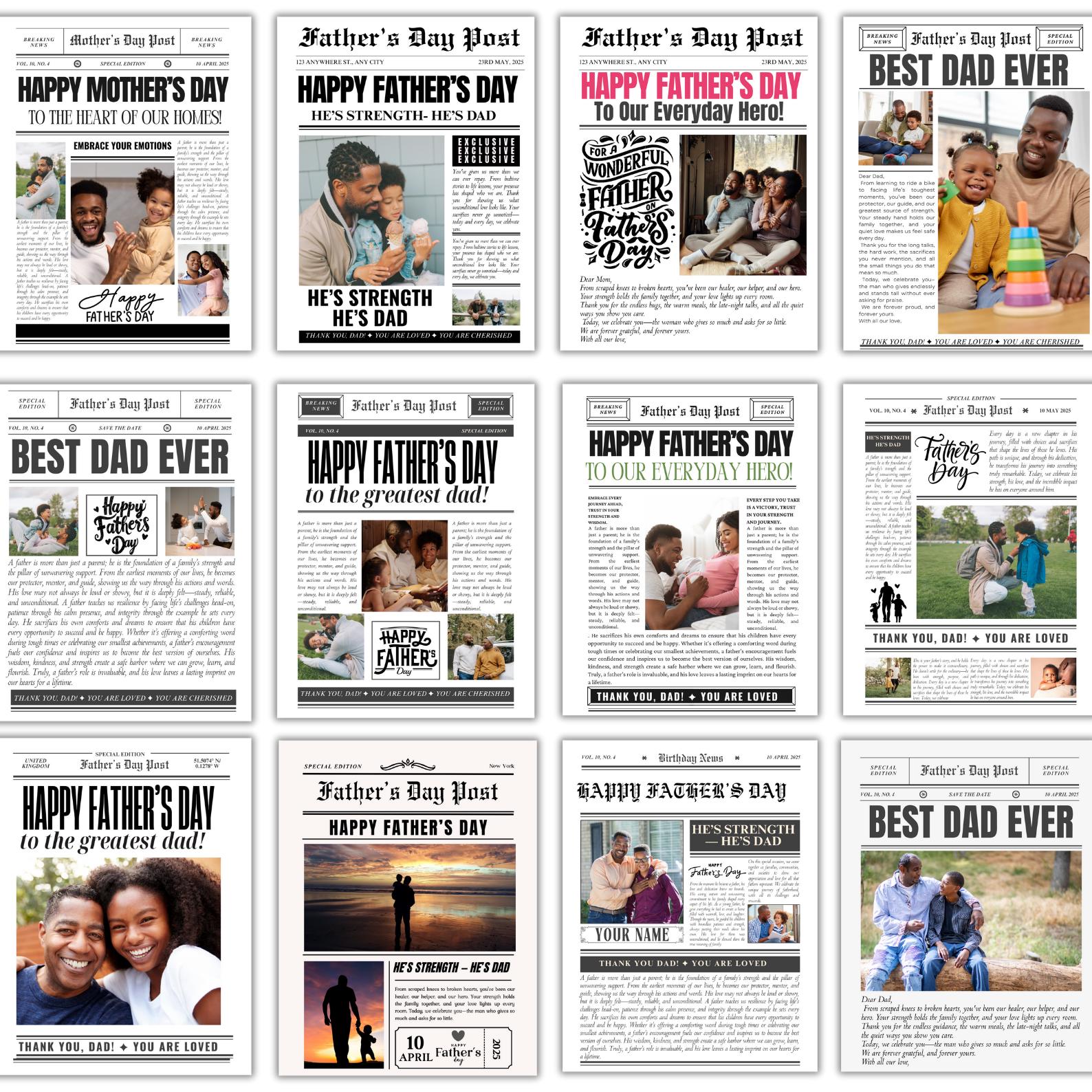 Fathers Day Newspaper Canva Editable Template Bundle, Fathers Day Gift ...