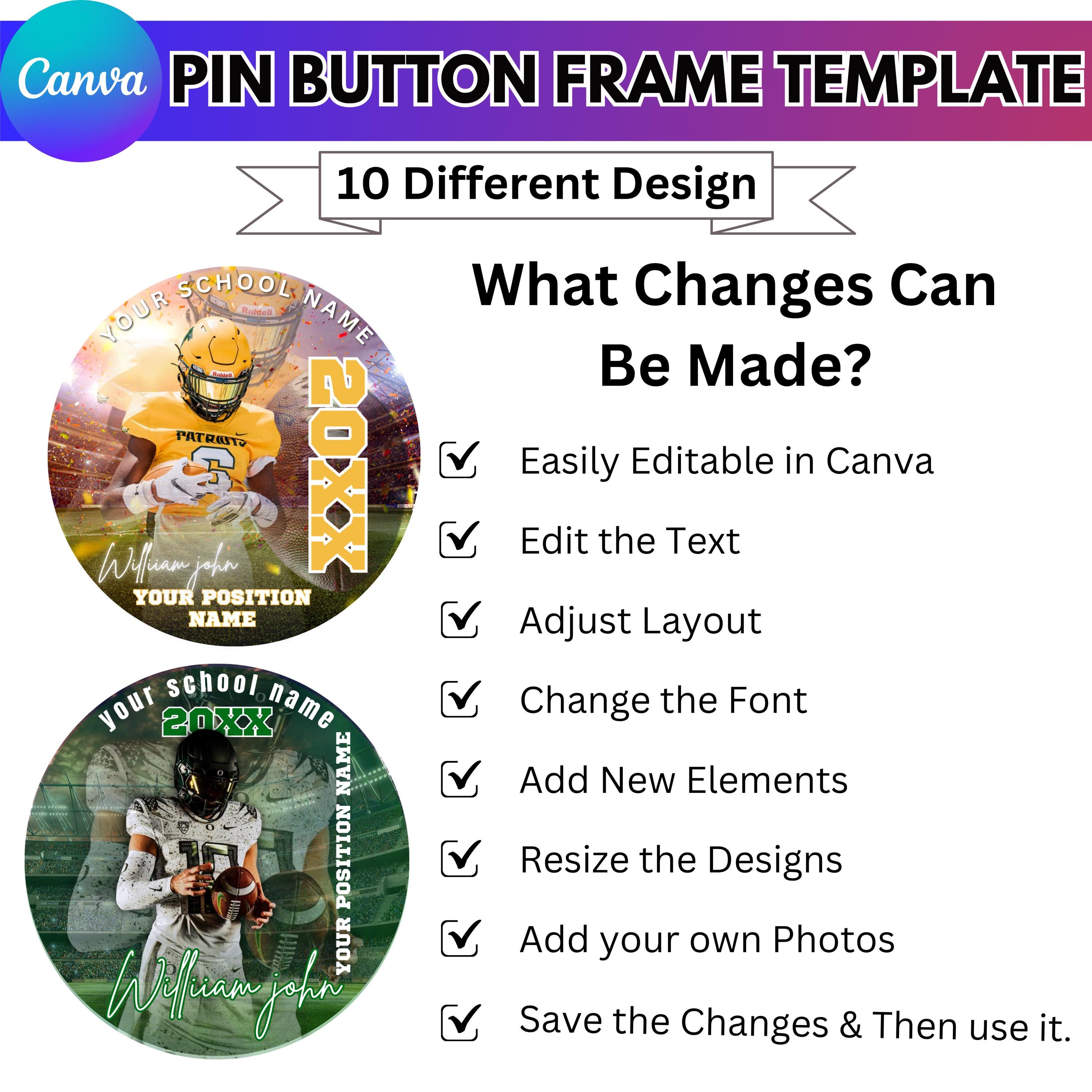 Football Pin Button Canva Template, Editable Game Day Buttons, Custom ...