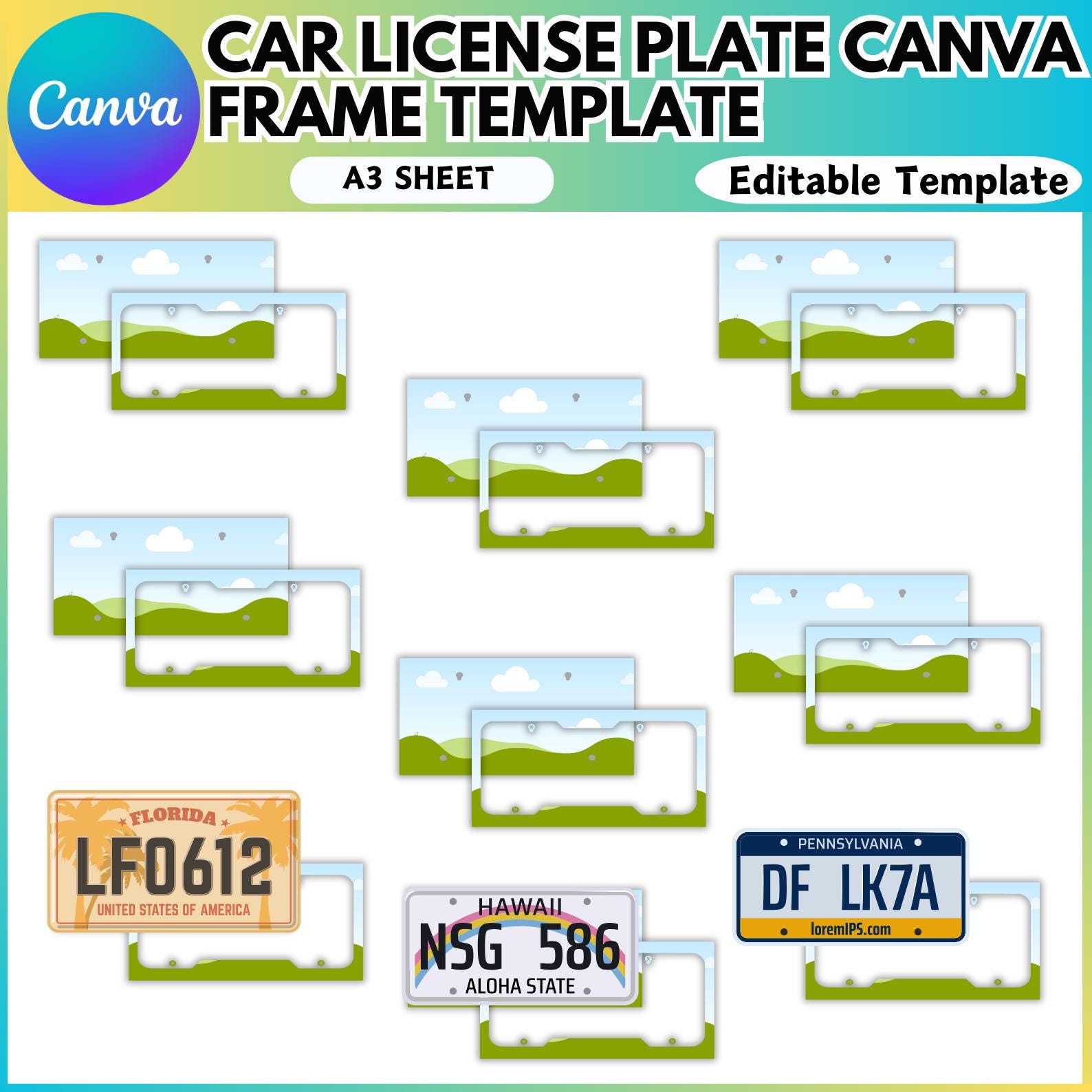 Car License Plate Canva Template, Car License Plate Frame Template, Car ...
