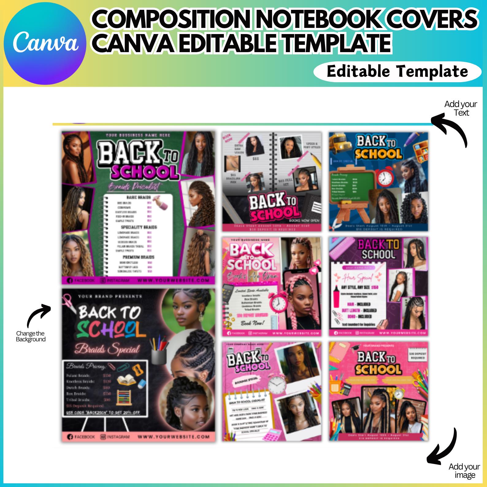 Composition Note Book Covers Canva Mega Bundle, Notebook Label Template ...