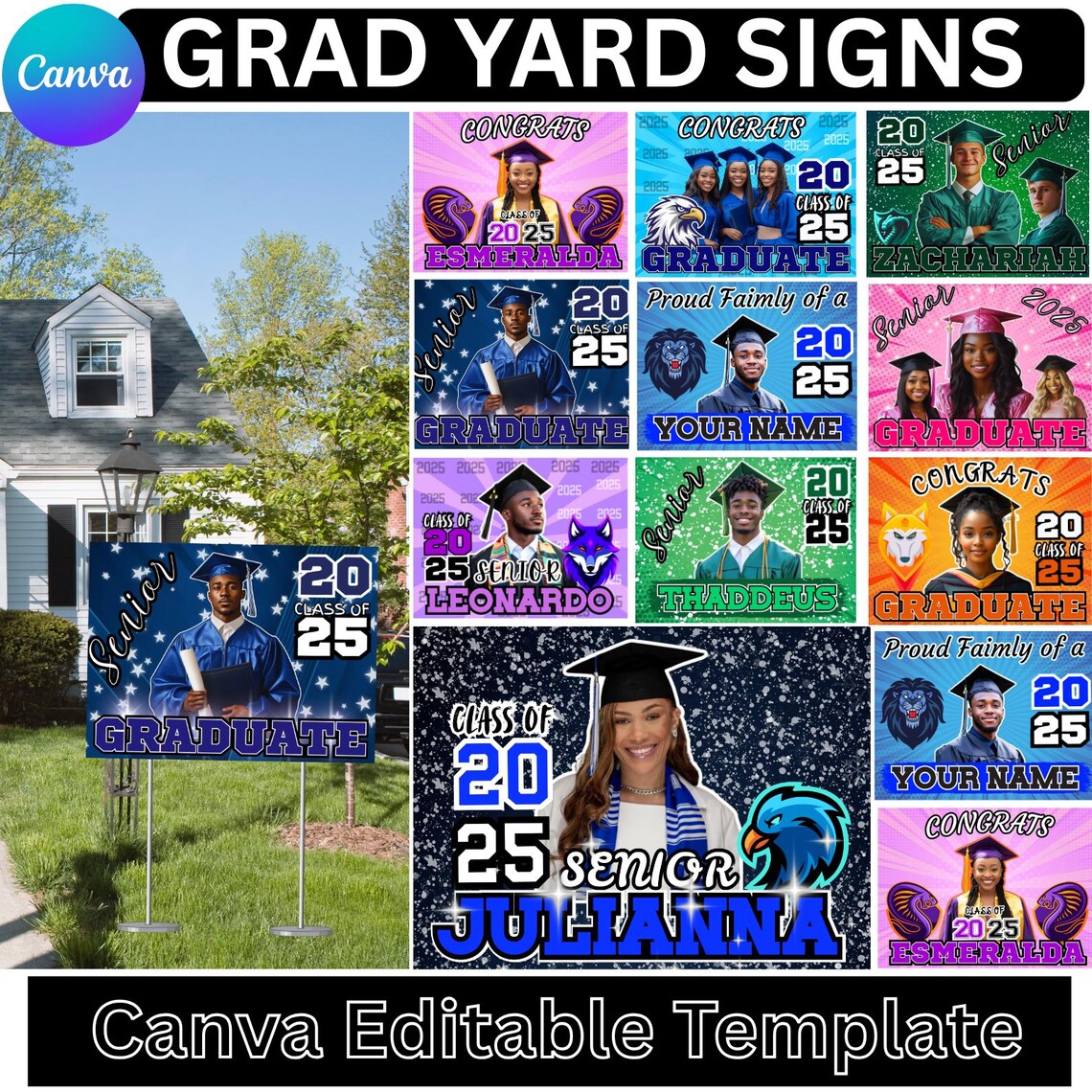 Graduation Yard Sign Canva Editable Templates, Congrats Grad Signs ...