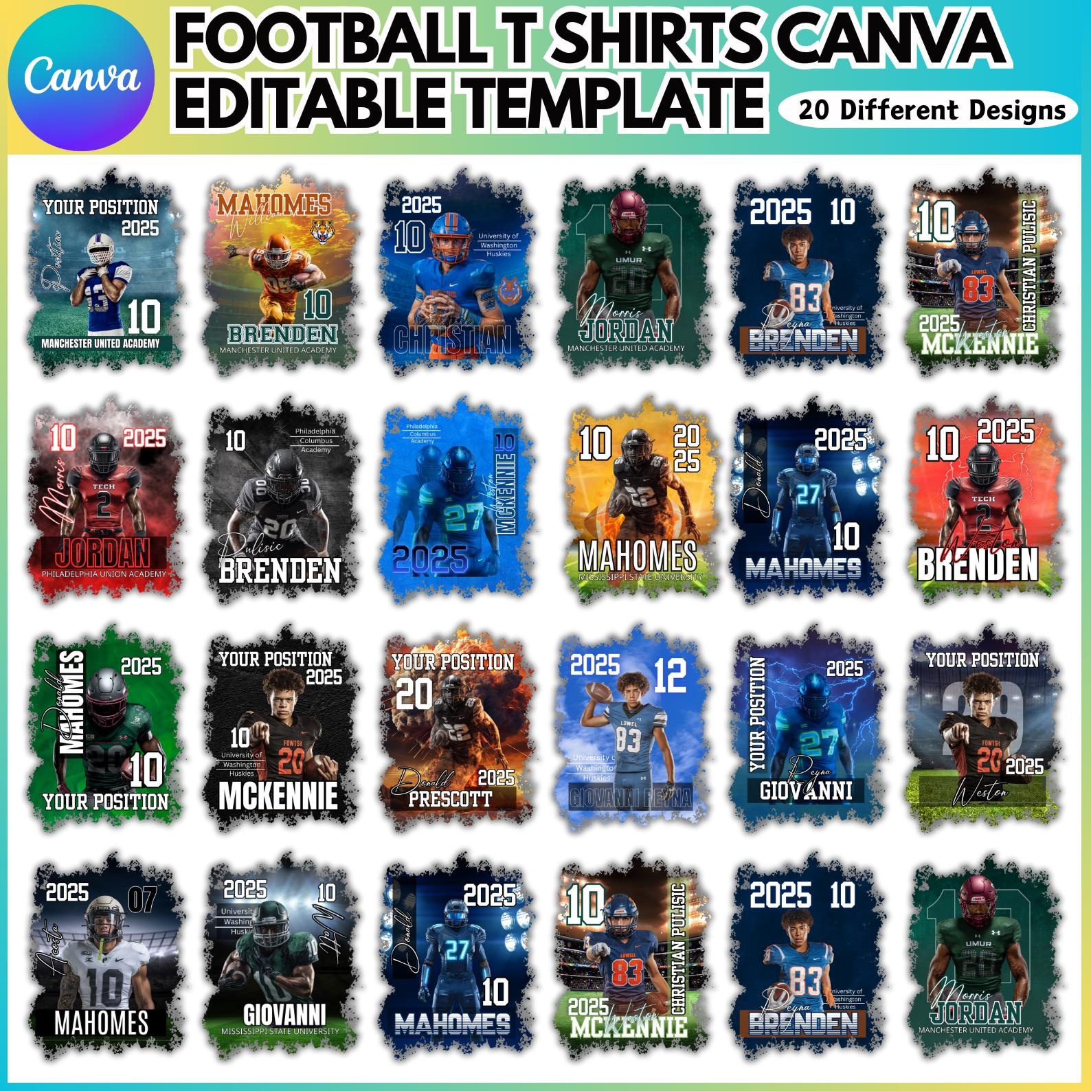 Football T Shirt Canva Editable Template, Custom Football Bundle ...