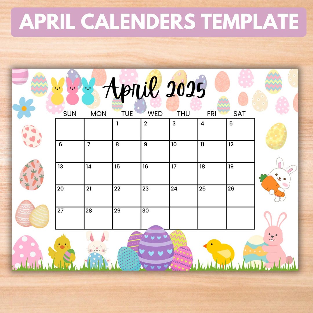 April Calendar Editable Template, Happy Ester Printable, Easter Bunny ...