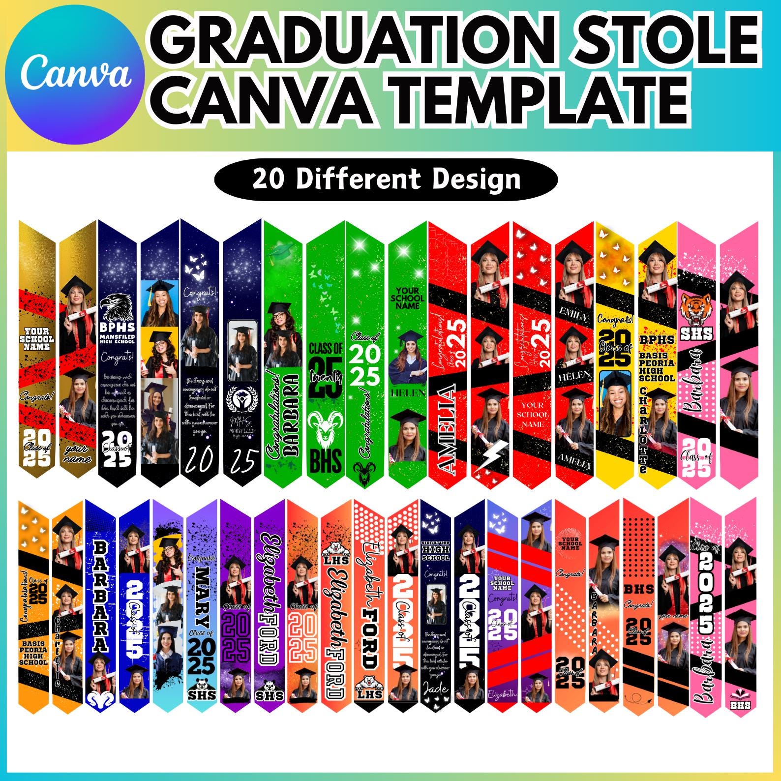 Graduation Stole Canva Editable Template, Graduation Stole 2025 ...
