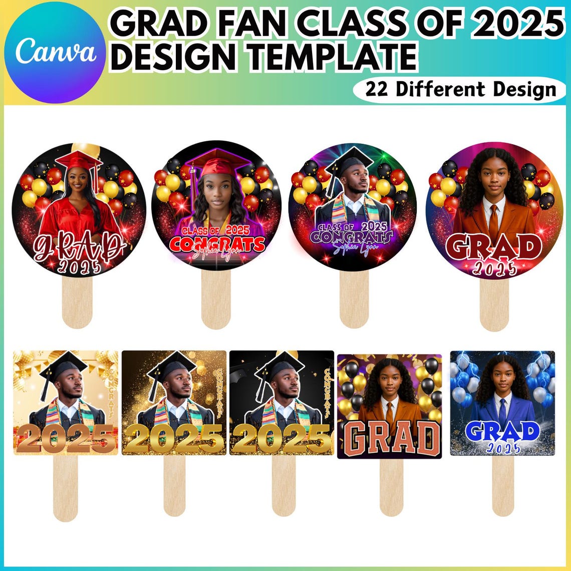Grad Fan Canva Editable Template, Class of 2025 Graduation Paddle ...