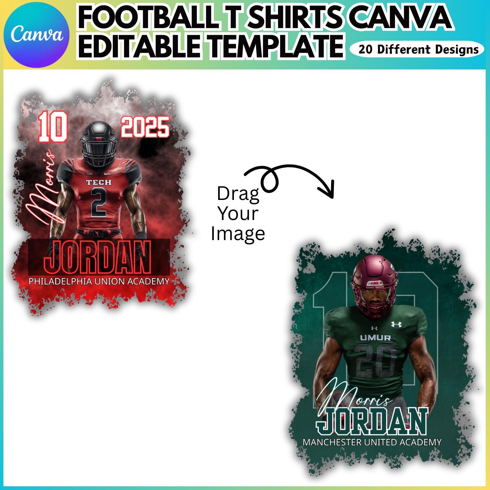 Football T Shirt Canva Editable Template, Custom Football Bundle ...