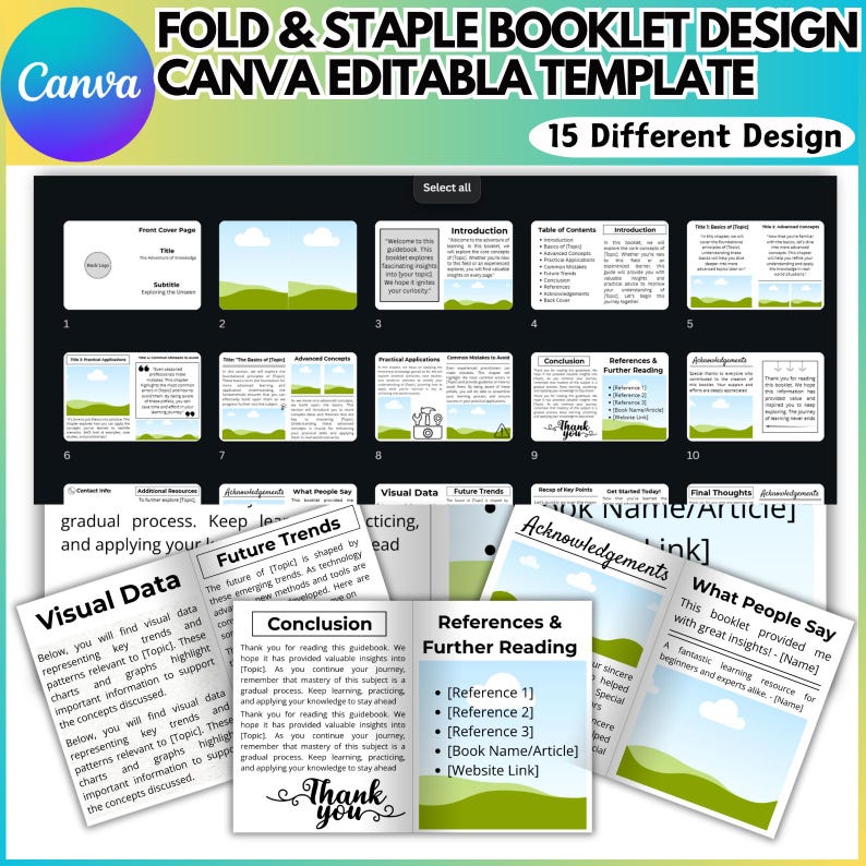 Fold & Staple Booklet Canva Editable Template, Fold Book Canva Frame ...